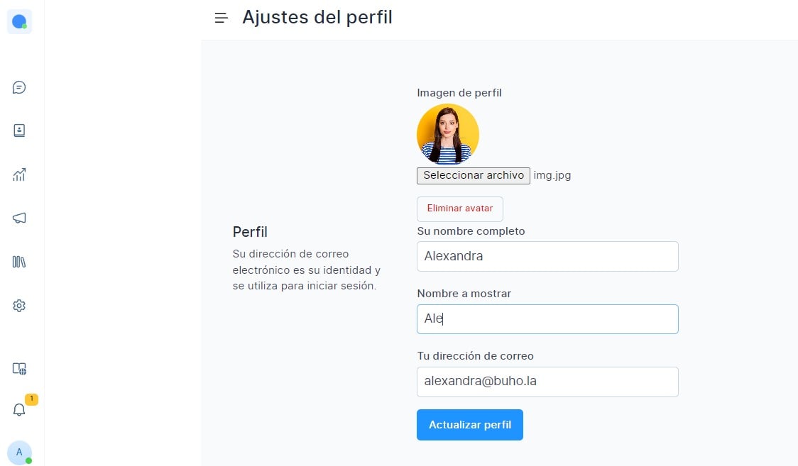 Perfil de usuario | Documentación Chat Buho