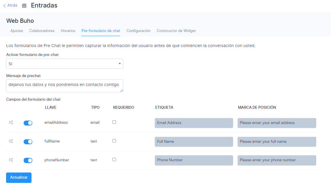Canal Website | Documentación Chat Buho